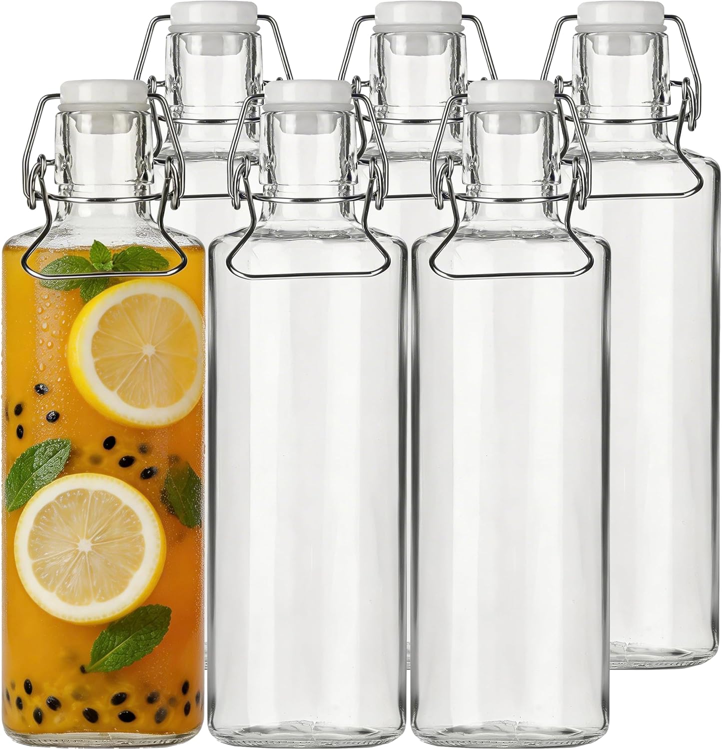 Danmu Art 6-Pack 1L Glass Bottles with 29mm Wide Mouth Swing Top Lids ...