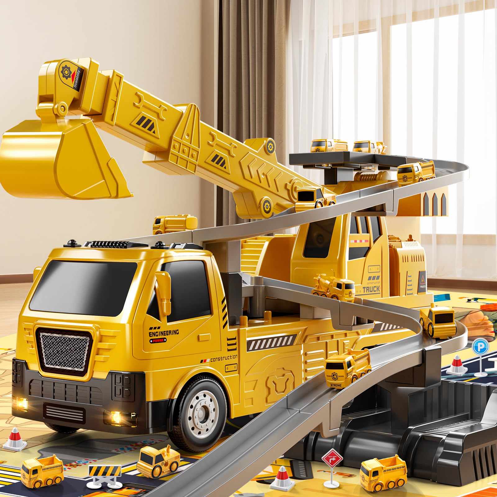 Amazon.com: NIPLOOOW 2 in 1 Construction Cranes Truck Toy Playset ...