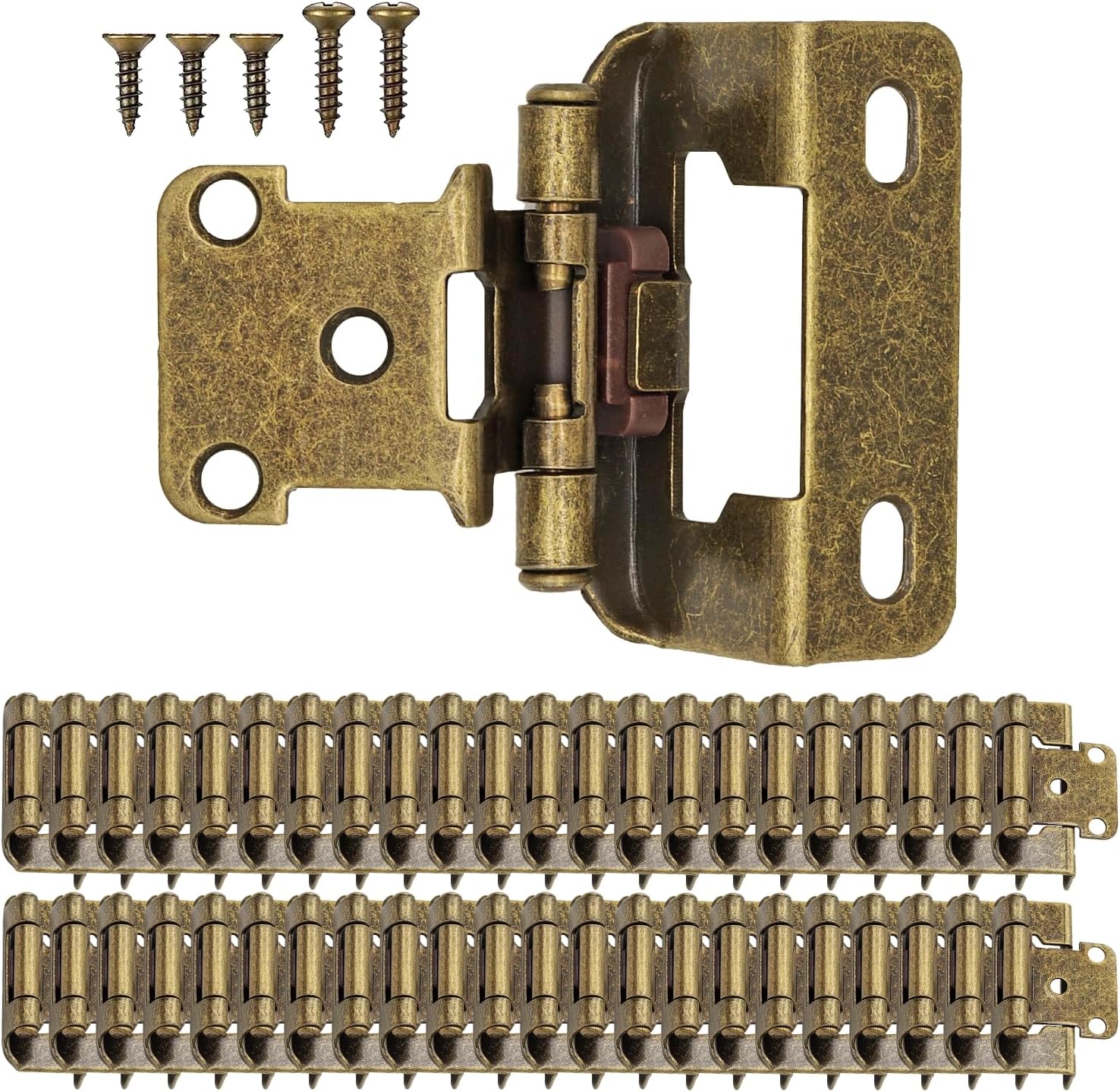 1/2" Overlay Partial Wrap Kitchen Cabinet Hinges, Antique Brass Self ...