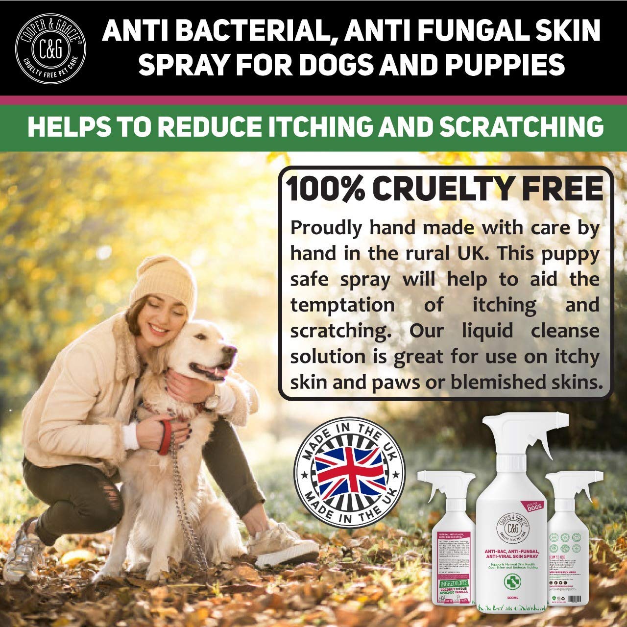Cooper And Gracie Antibacterial Anti Fungal Itchy Dog Spray | Itch Sooth | Animal Skin Itch ...