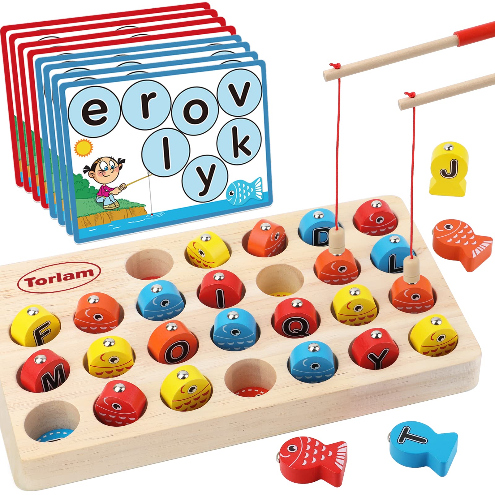 Buy Torlam Wooden Magnetic Fishing Game, Fine Motor Skill Toy ABC ...