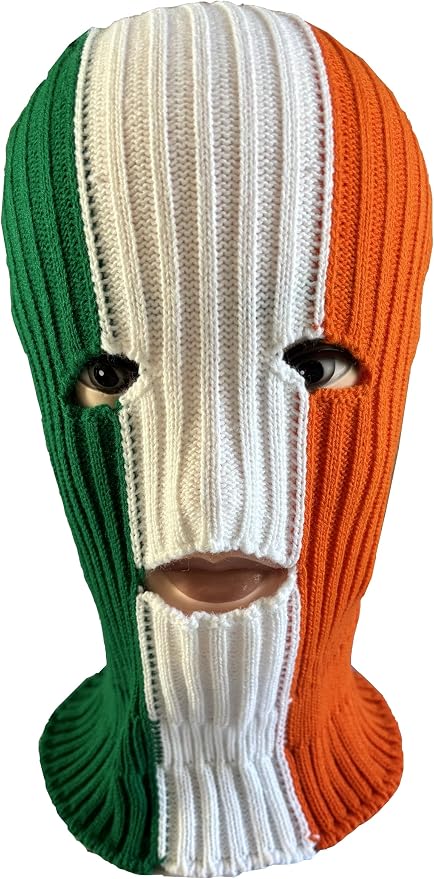 Irish Flag Knitted Balaclava, Three-Colour Striped Face Mask, Green ...