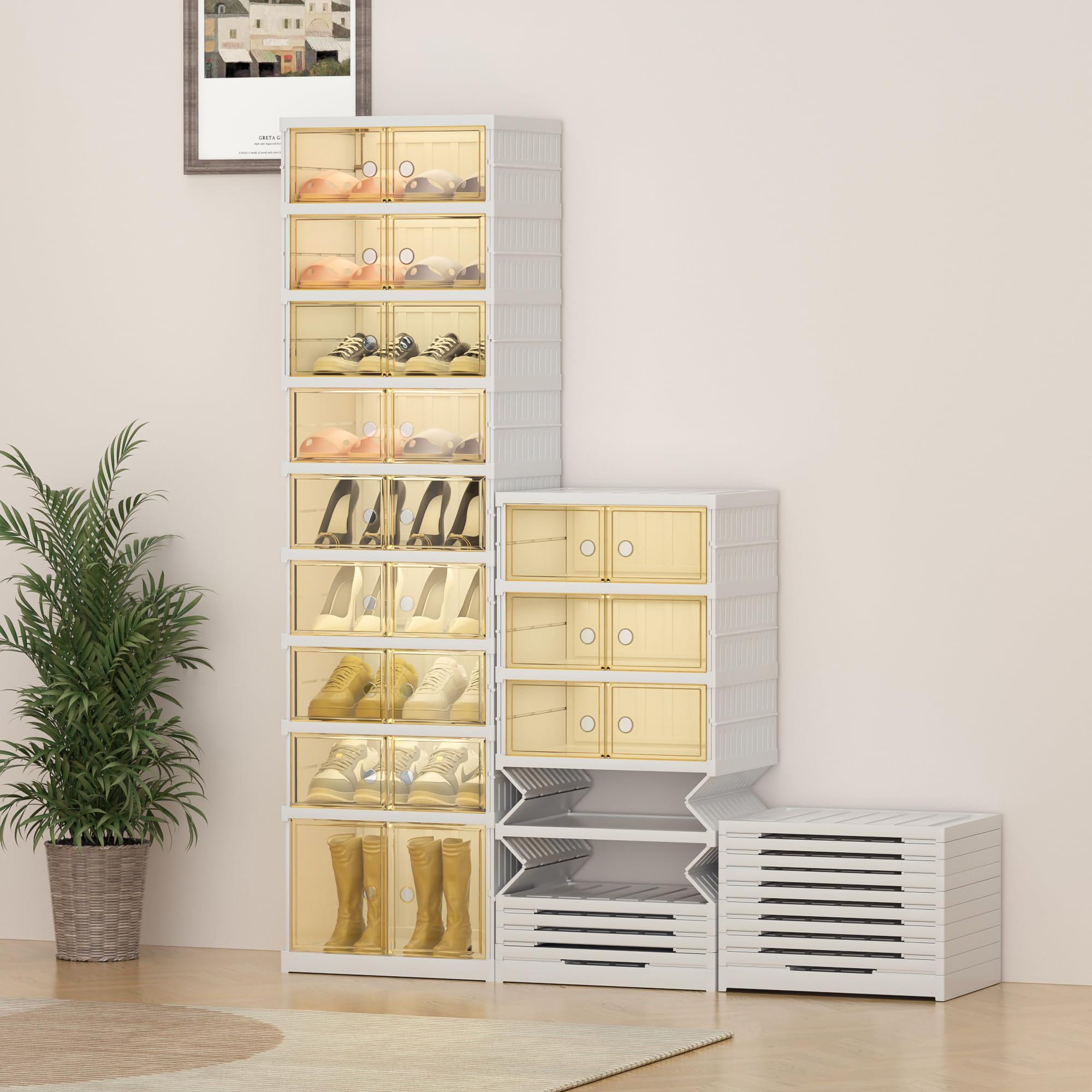 Amazon.com: 9-Tier Foldable Shoe Rack Organizer for Closet with Wheels ...