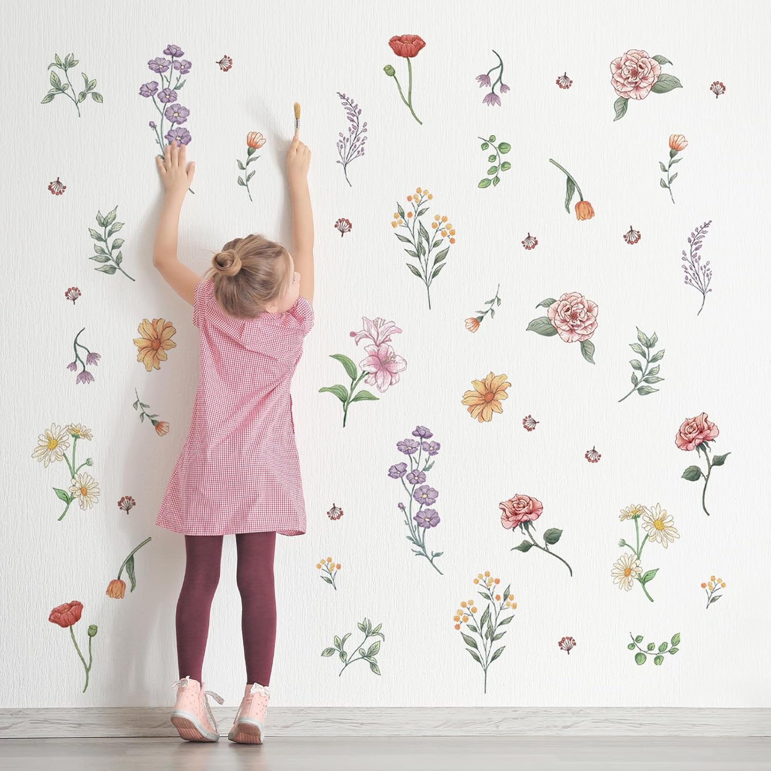 Amazon.com: Retro Colorful Wildflower Wall Stickers, 15 Sheets Garden ...