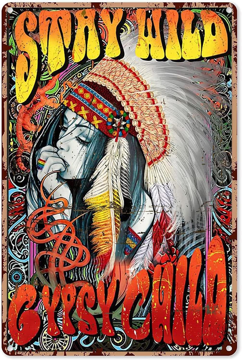 Amazon.com: Retro Native American Wall Art Hippie Stay Wild Gypsy Child ...