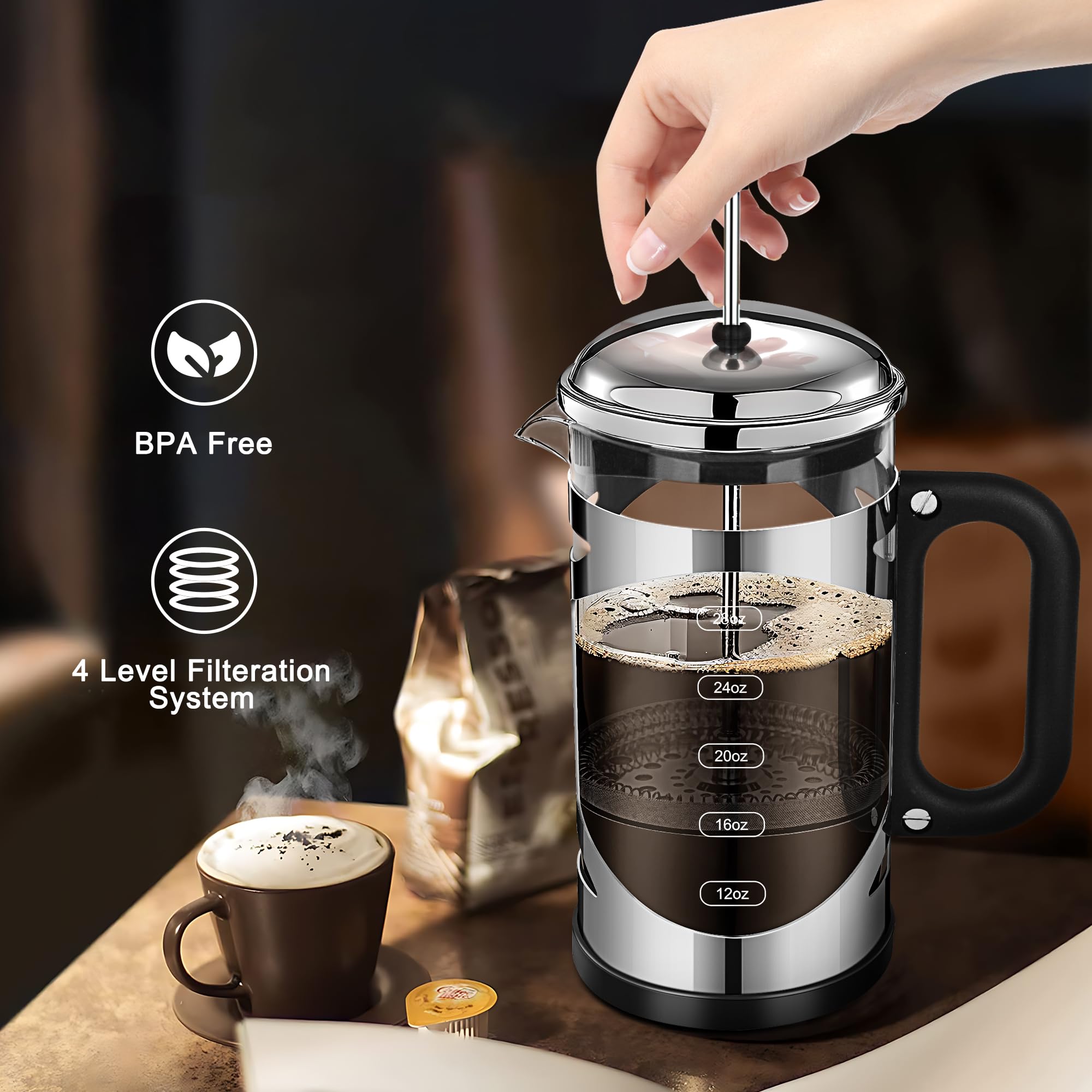 French Press Glass YMMIND French Press Coffee Maker 304 Stainless Steel ...