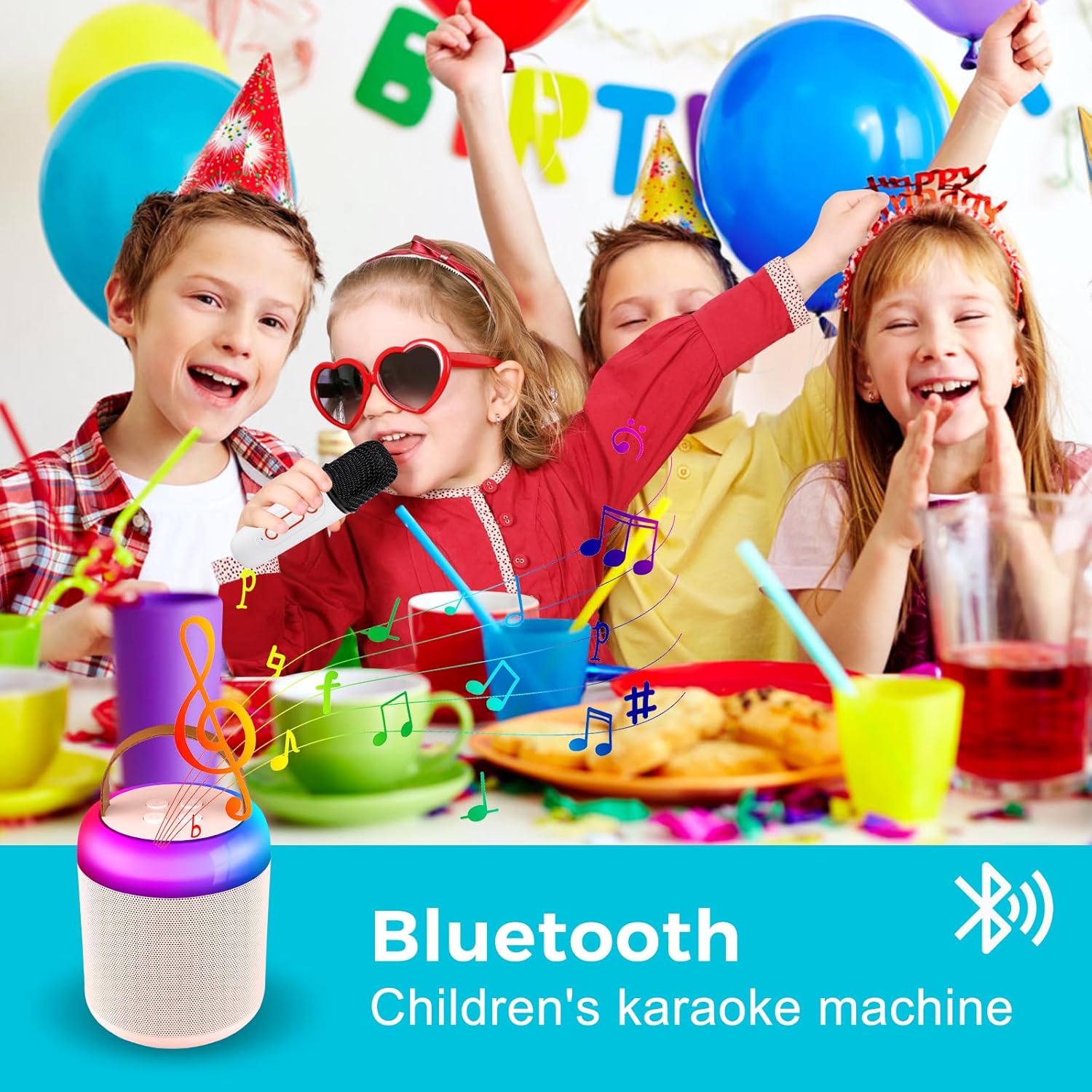 Kids Karaoke Machine, Portable Bluetooth Speaker with 2 Wireless ...