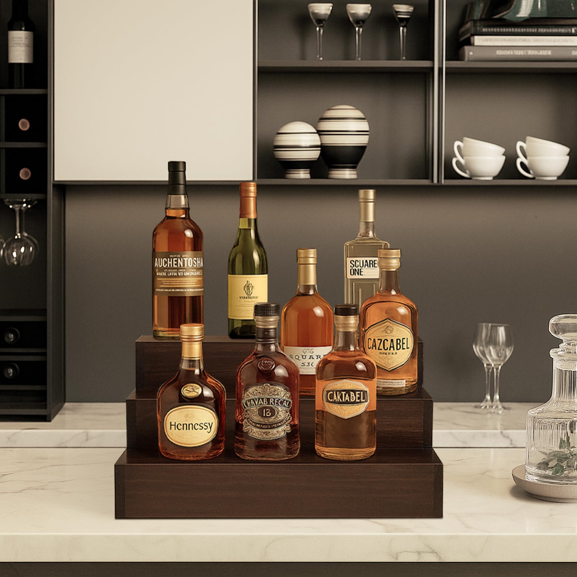 Snapklik.com : Royxen Wood Liquor Bottle Shelf 3 Tier Bar Shelf ...