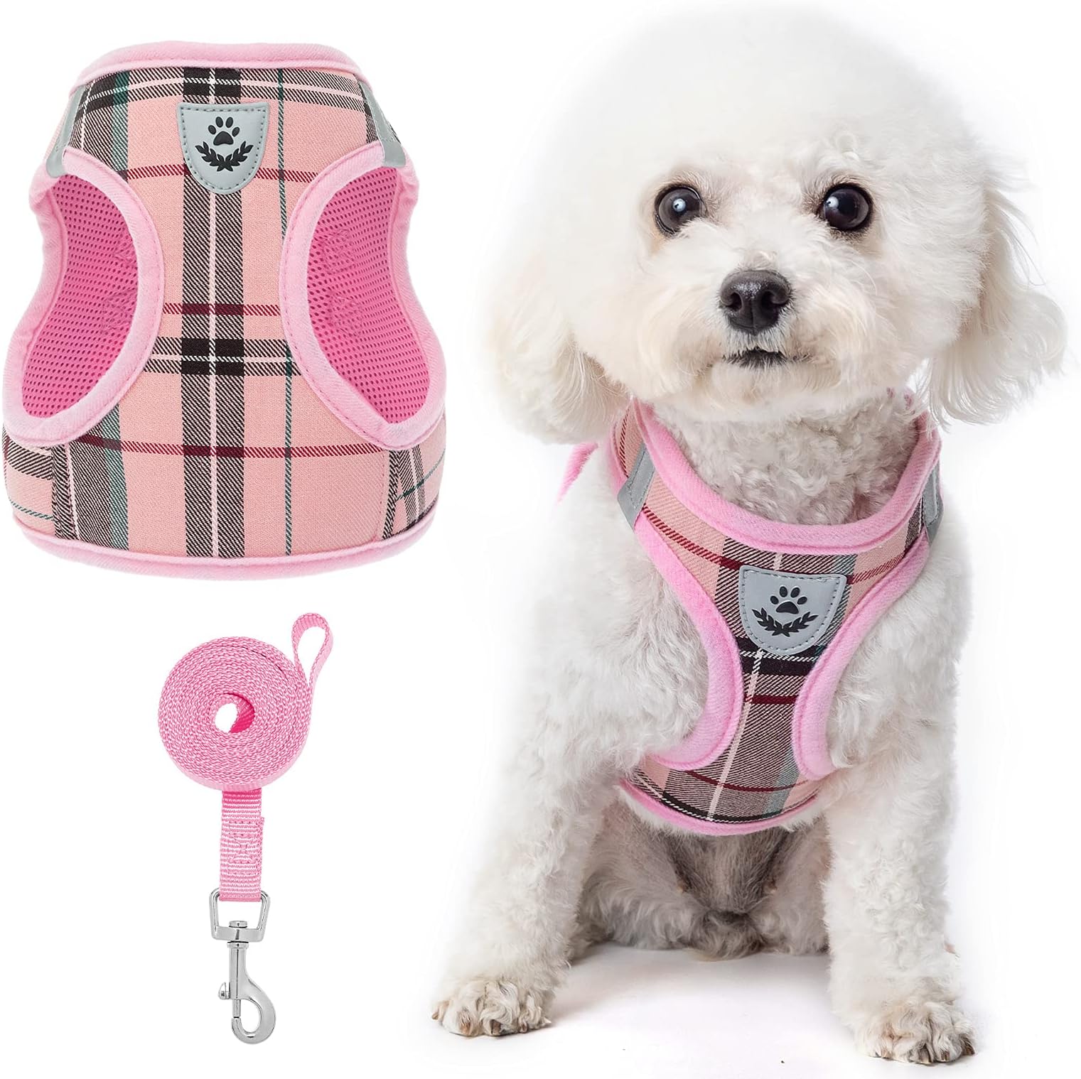 KOOLTAIL Small Dog Harness and Lead Set, Soft Mesh Plaid Puppy Harness ...