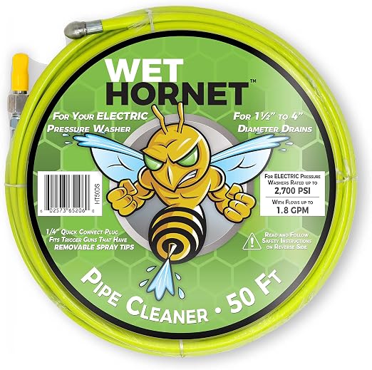 Amazon.com: Wet Hornet Sewer Jetter - 50 FT Premium Drain Cleaner (ONLY ...