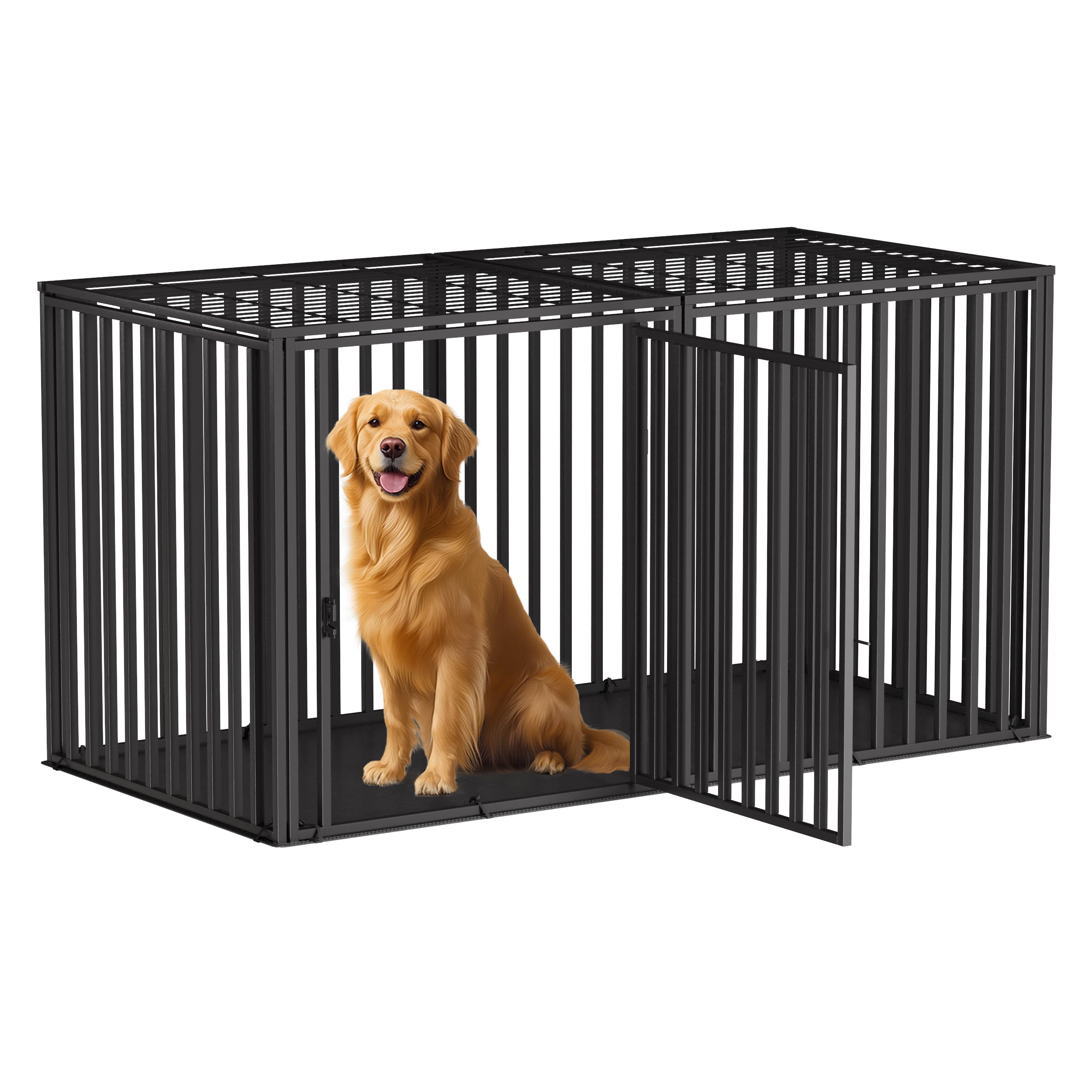 Steel Tube Heavy Anti-Bite Large Dog Crate with Mat Base, 48" L x 28" H ...