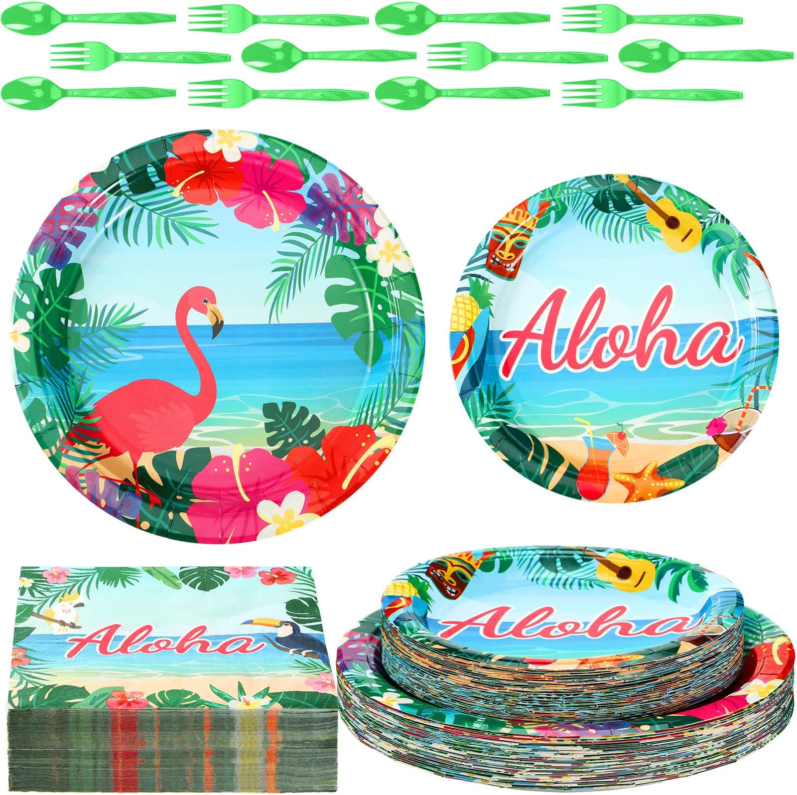 Amazon.com: 240 Pcs Luau Party Plates Hawaiian Aloha Birthday Party ...