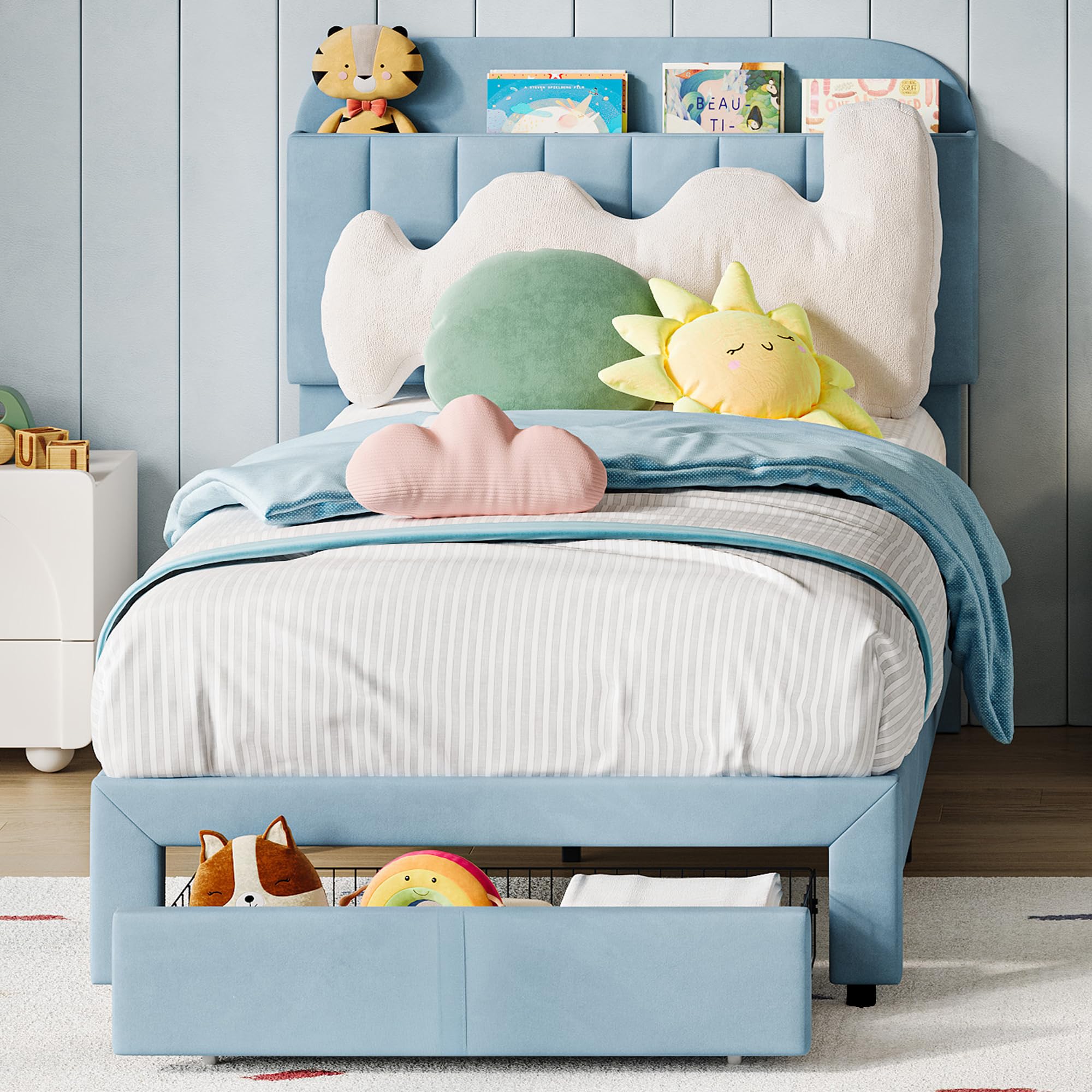 Amazon.com: GarveeHome Twin Bed Frame with Drawer, Velvet Upholstered ...