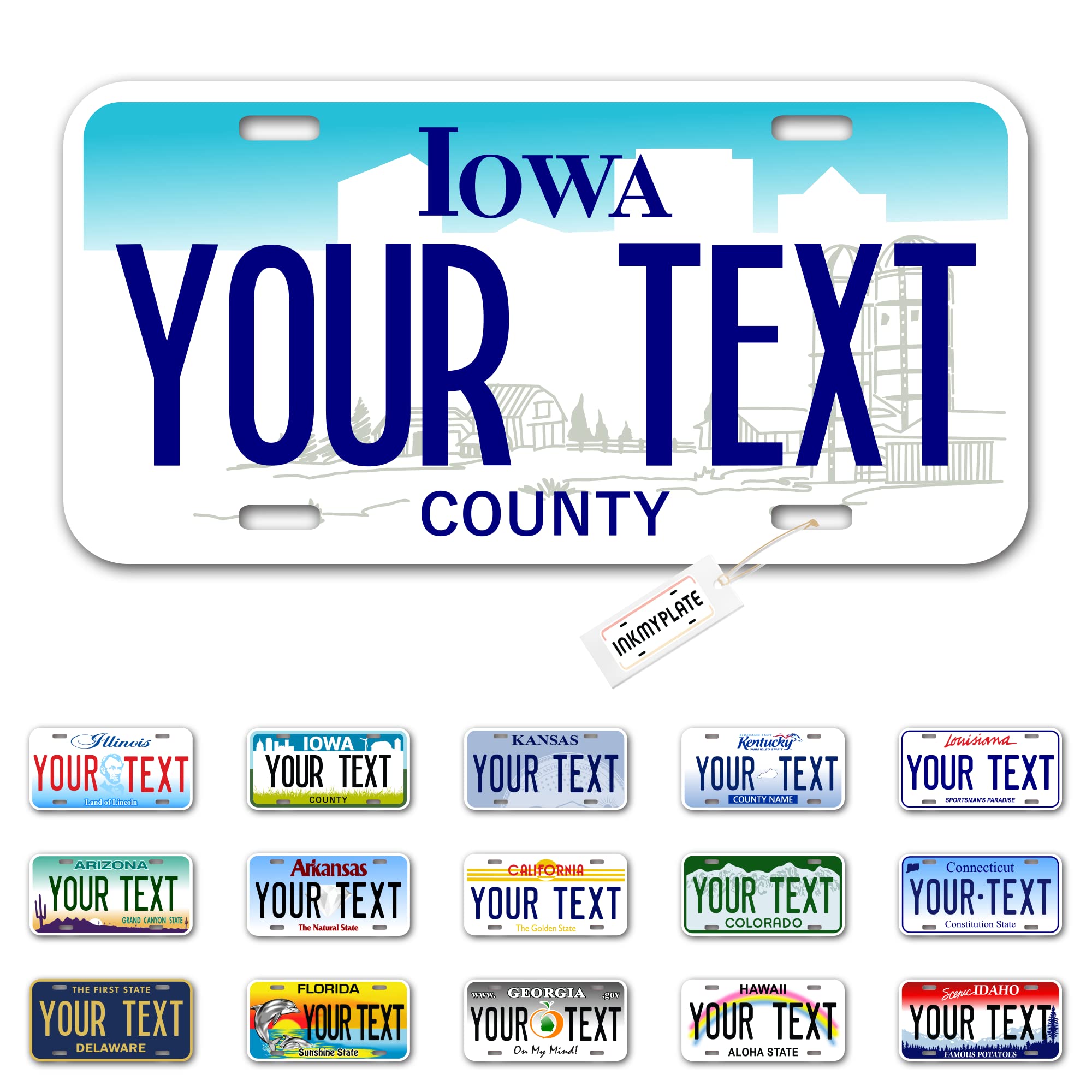 Amazon.com: InkMyPlate Personalized Iowa Car License Plate | 12x6 Inch ...