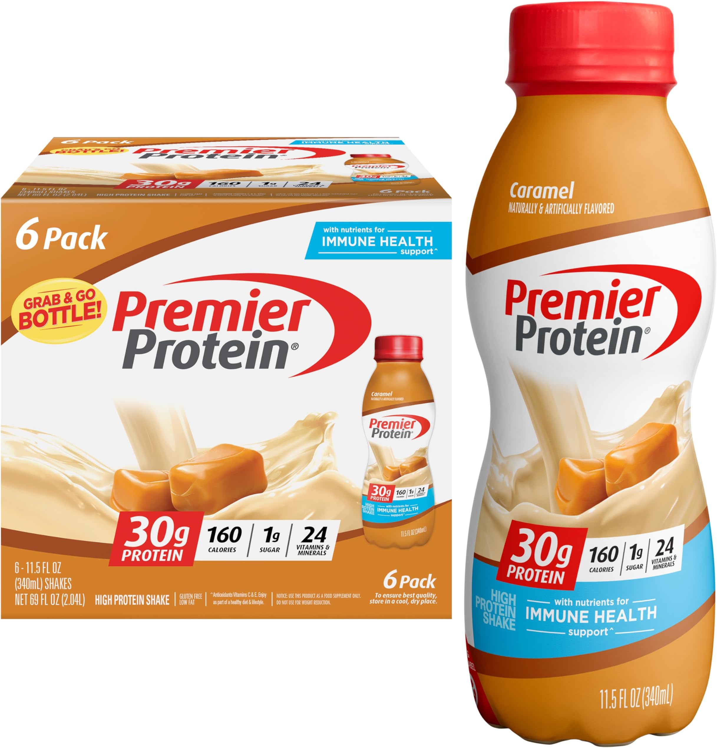 Amazon.com: Premier Protein Shake, Caramel, 30g Protein 1g Sugar 24 ...