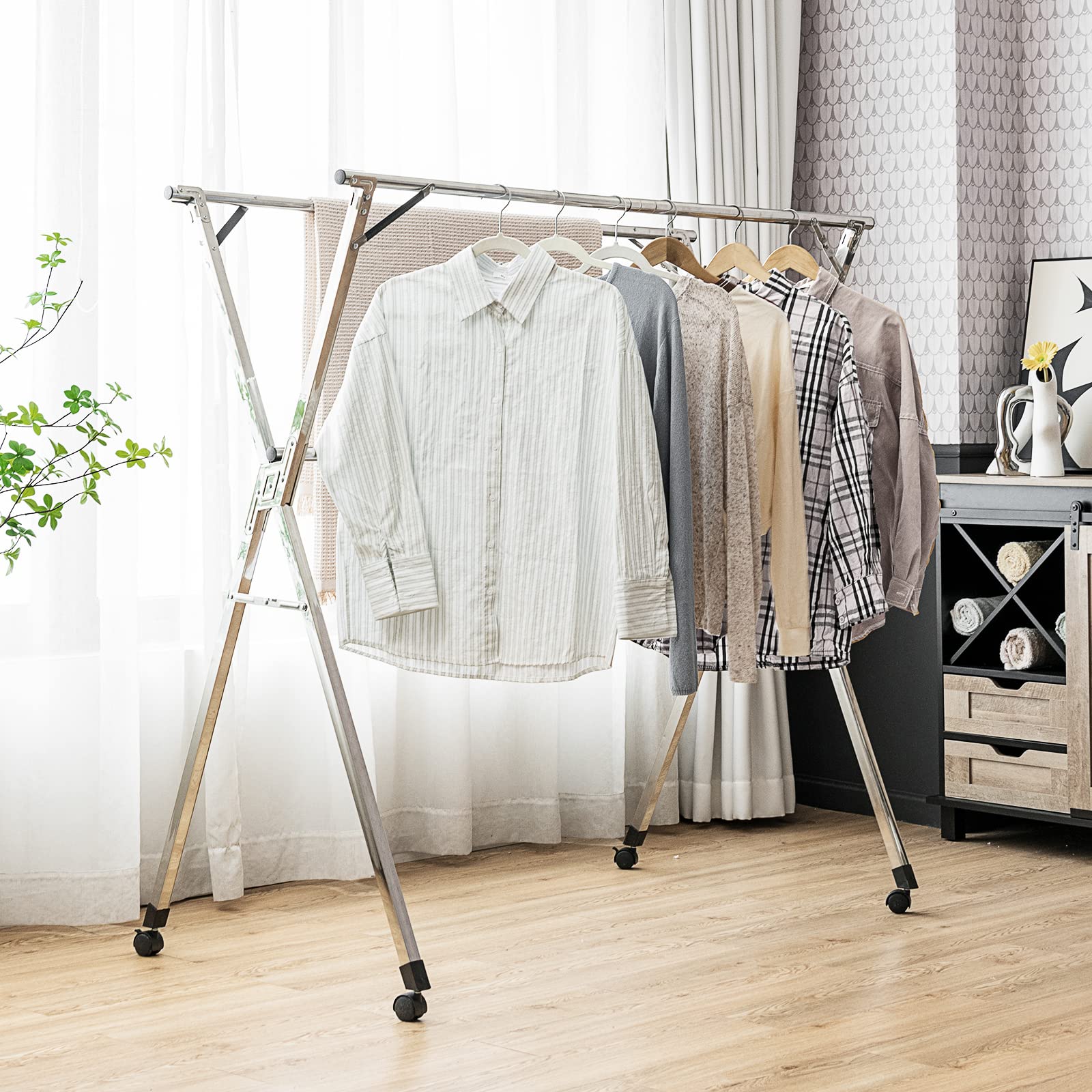 Tangkula Clothes Drying Rack With Wheels, Freestanding Stainless Steel ...