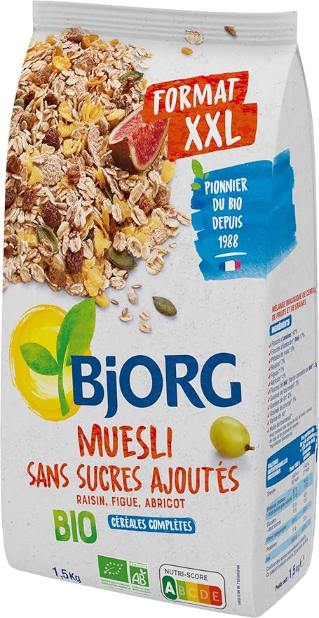 BJORG - Muesli Bio Sans Sucres Ajoutés - Raisin, Figue, Abricot - Aux ...