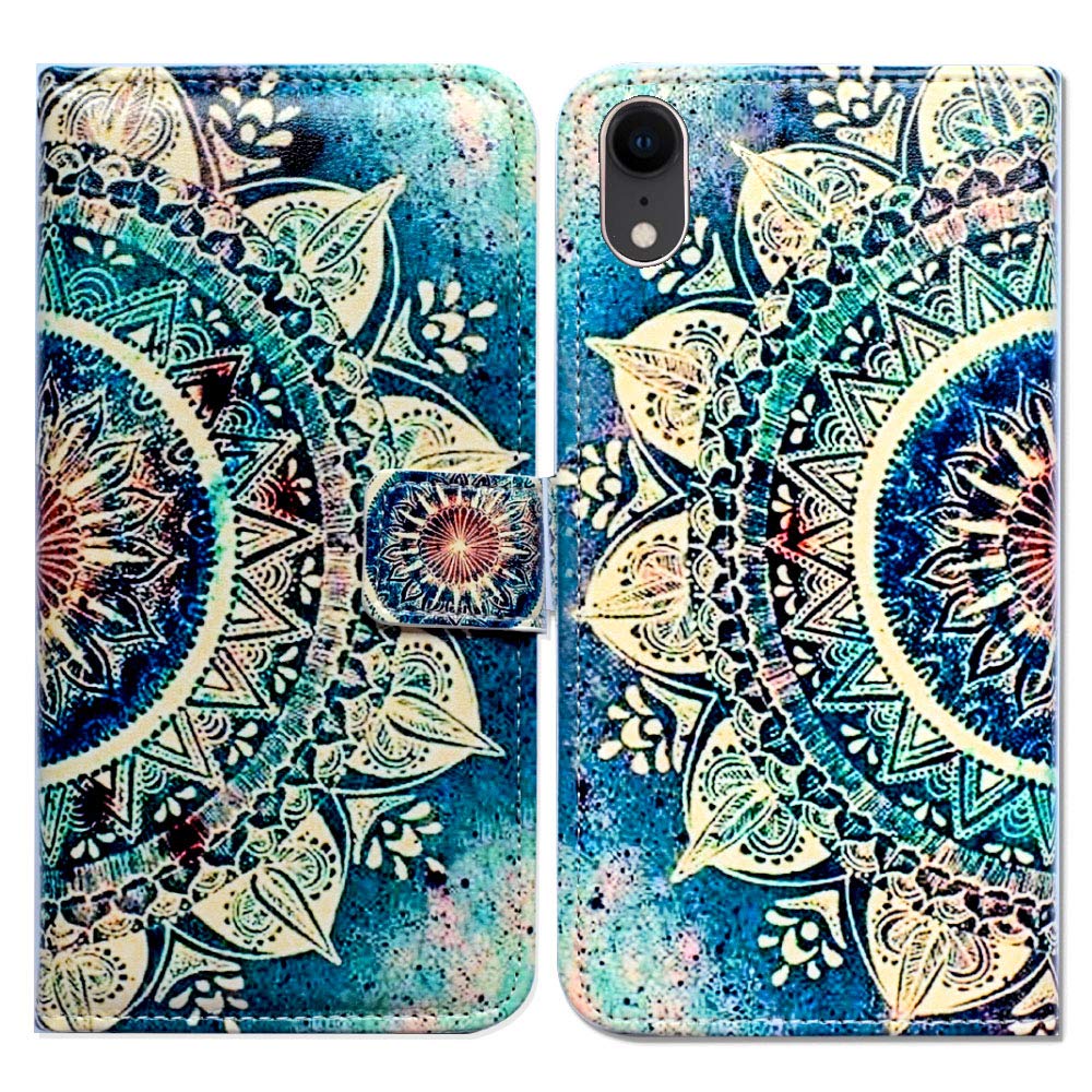 Amazon.com: Bcov Case for iPhone XR, Green Circular Mandala Leather ...