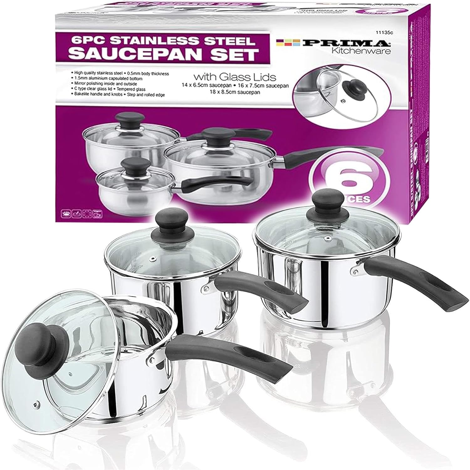 Buystarget 6 Pcs Stainless Steel Saucepan Set Sauce Pan Cooking Pots ...