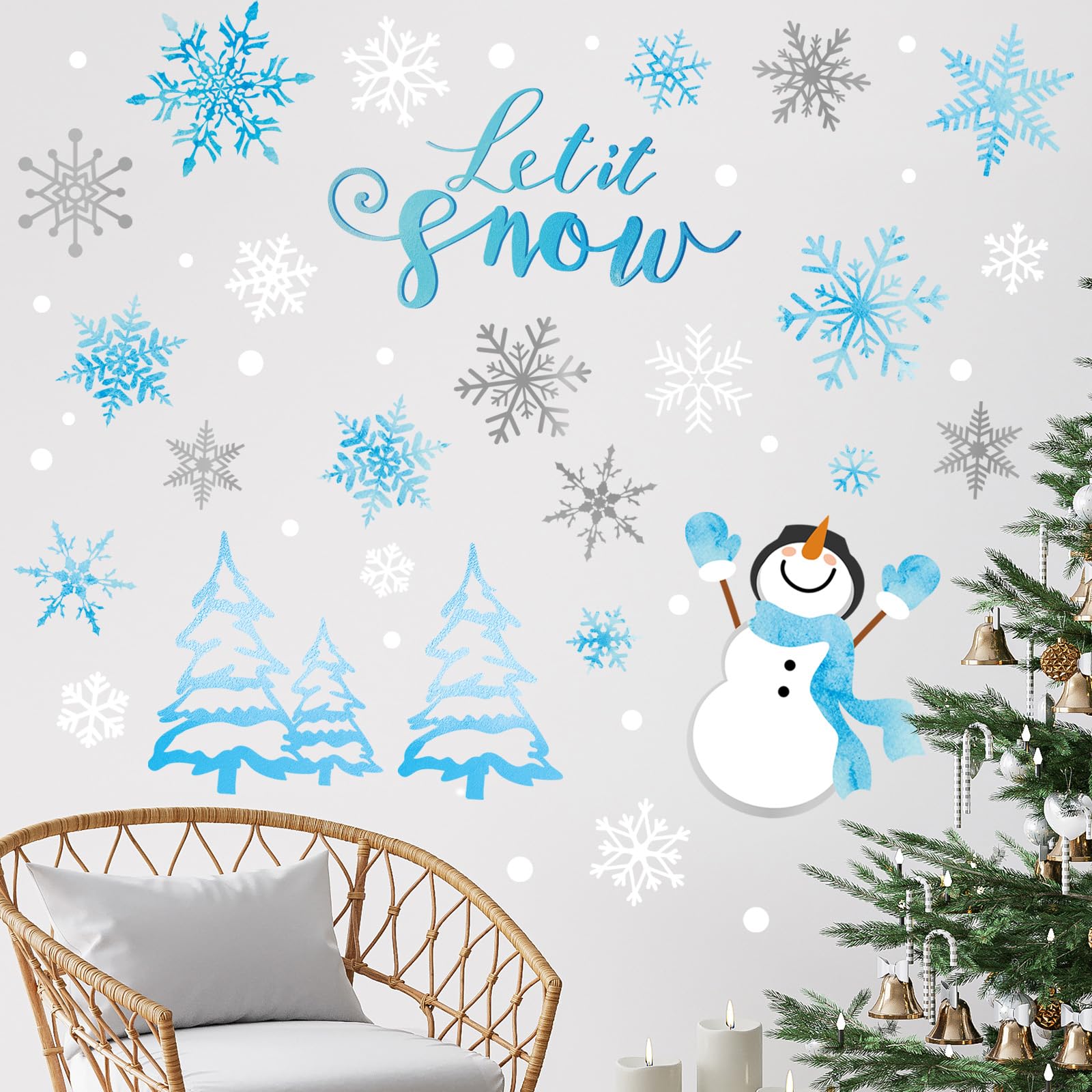 Amazon.com: AnyDesign Winter Snowflake Snowman Wall Stickers Christmas ...