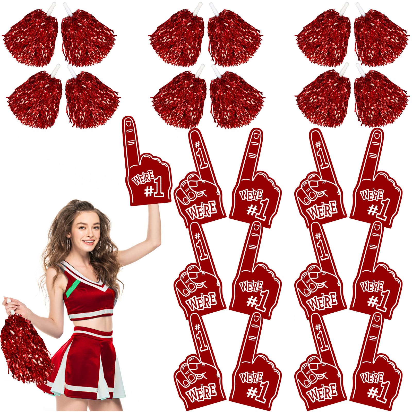 Amazon.com : Leyndo 24 Pcs Giant Foam Finger and Pom Poms Cheerleading ...