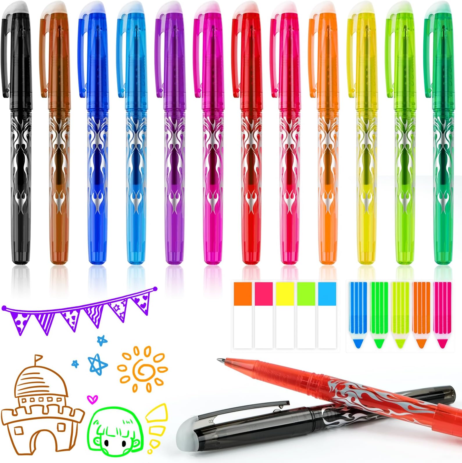 above zero Stylo à Bille Effaçable, 12 Couleurs Stylo Gel Effaçable, 0 ...