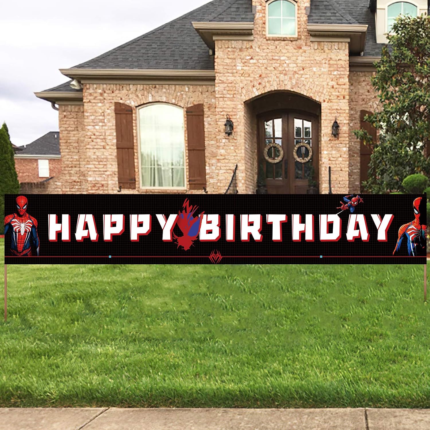 Amazon.com: ANATANOWOR Large Spiderman Birthday Decoration Banner ...