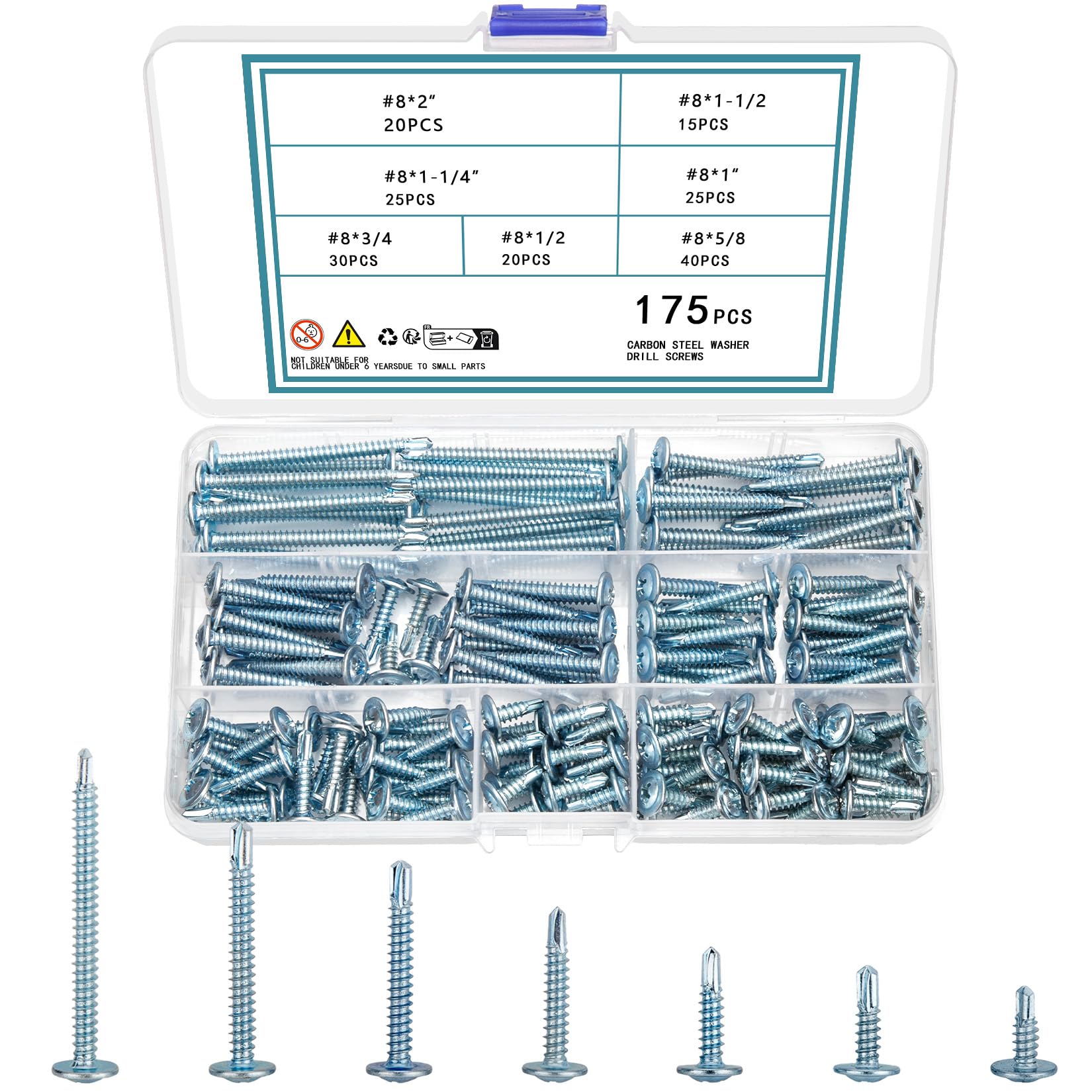 QOOSIKICC 175 Pcs Self Tapping Screws for Metal Wood & Plastic, Self ...