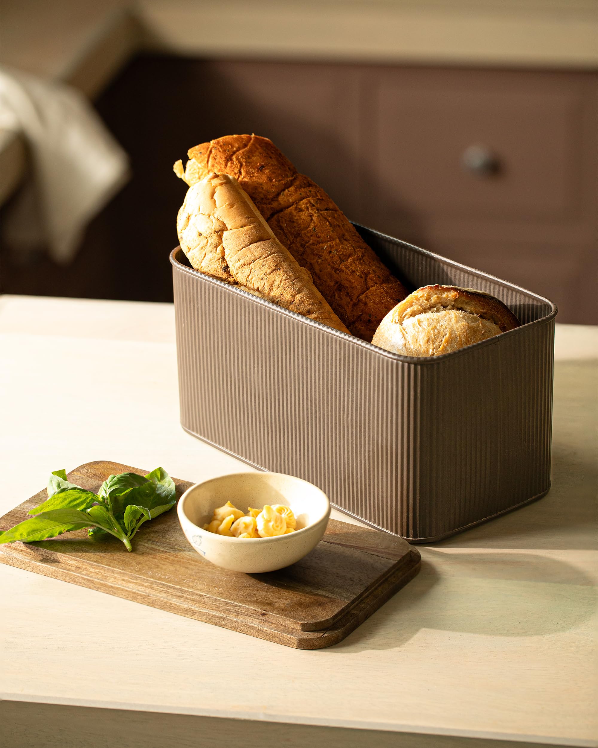 Ellementry Charcoal Brown Bread Box with Wooden Lid 11.61"x6.1"x5.91 ...