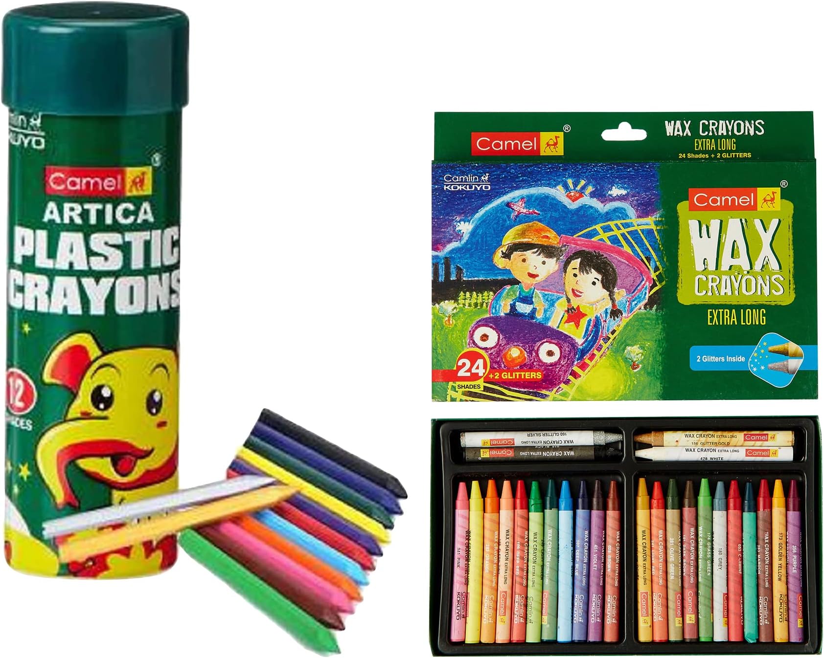 Camel Plastic Crayons - 12 Shades Kokuyo Extra Long Wax Crayons, Gold ...