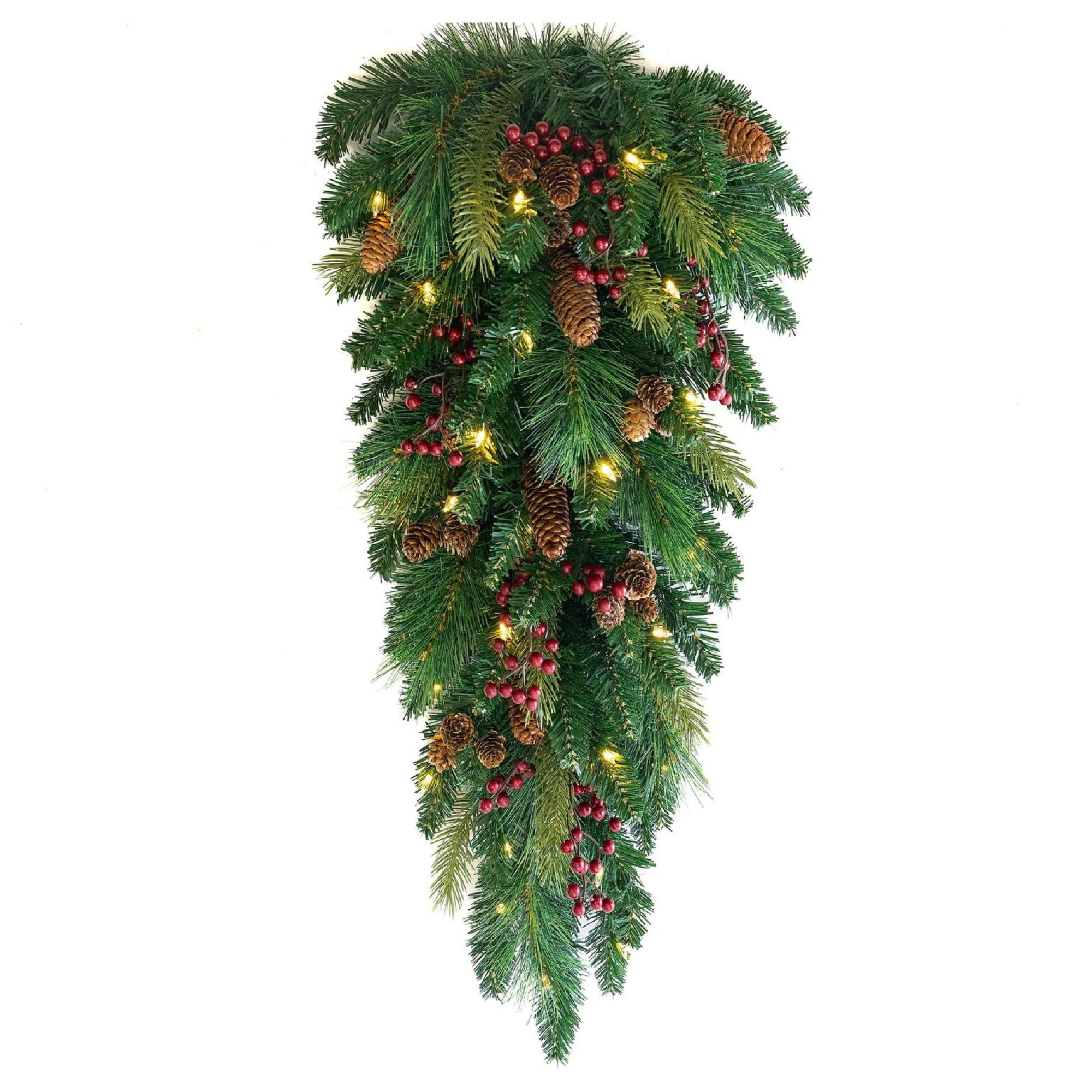 Amazon.com: 32" Pre-Lit Pine Artificial Christmas Teardrop Swag, Warm ...
