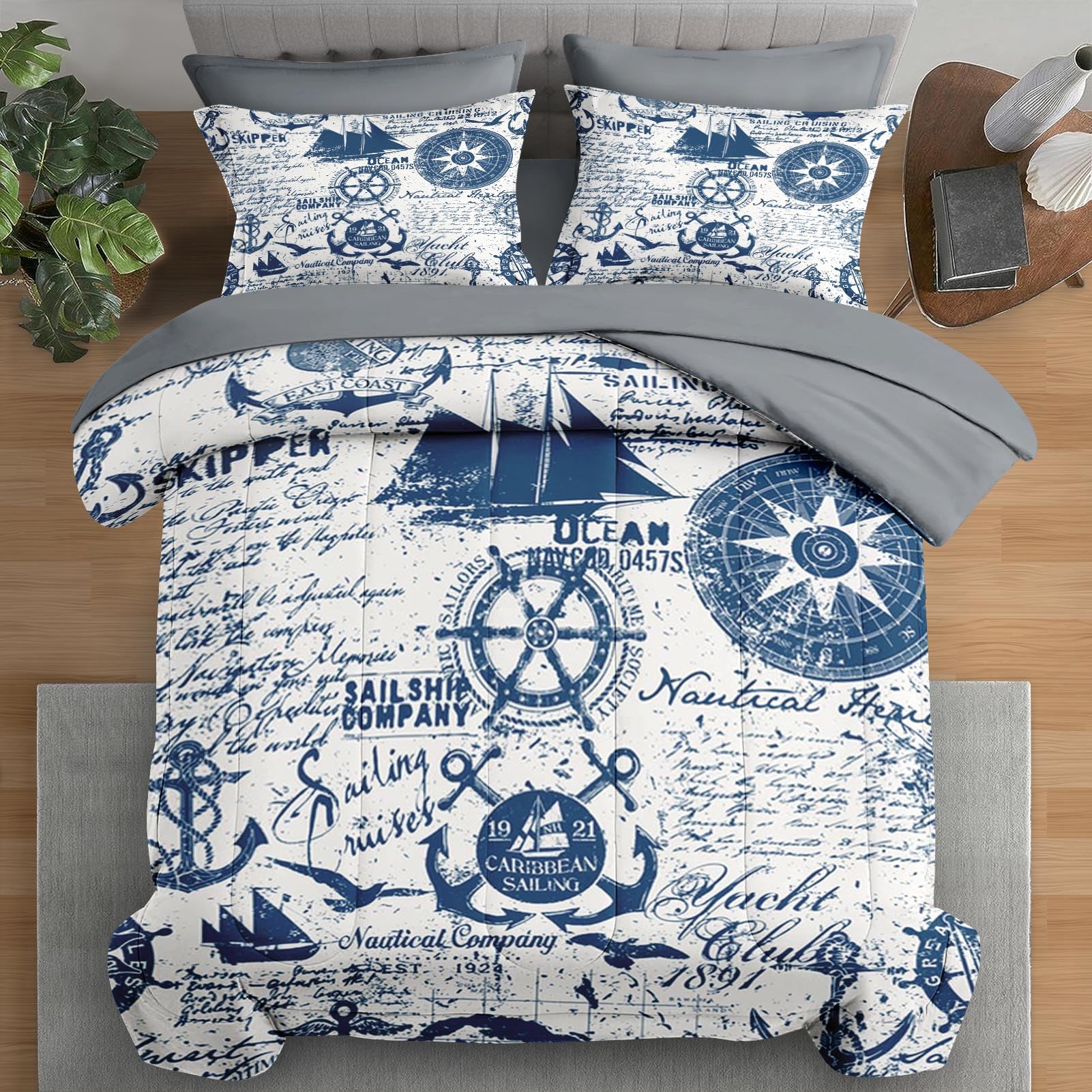 Amazon.com: Pamnest Comforter Set Twin Size, Nautical Anchor Sailor ...