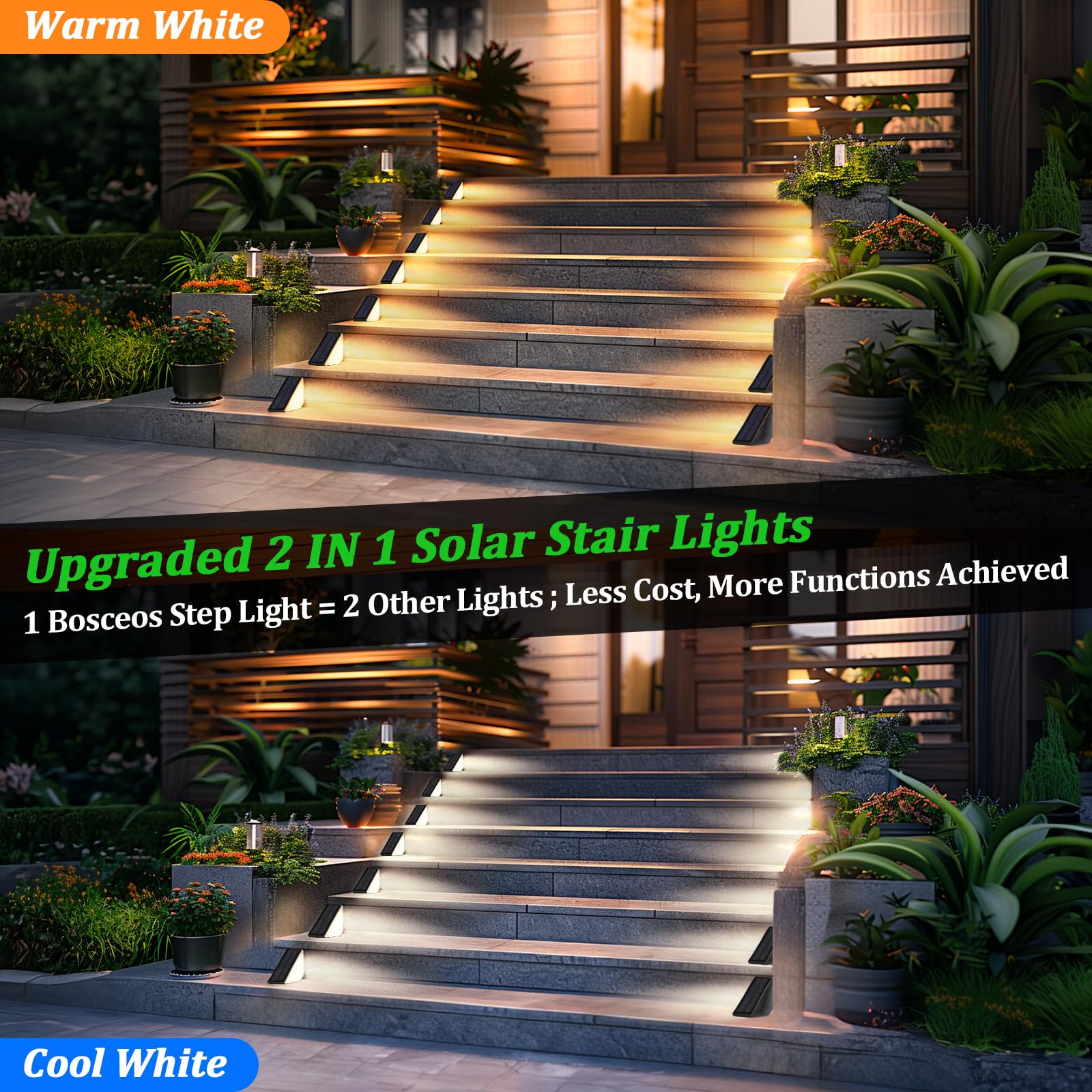 Snapklik.com : 8-Pack Solar Stair Lights Outdoor Waterproof, Upgraded 2 ...