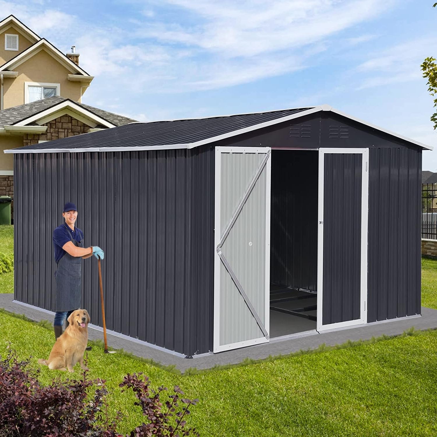 EMKK Large Metal Storage Shed,Outdoor Storage Shed 10x8FT, Heavy Duty ...