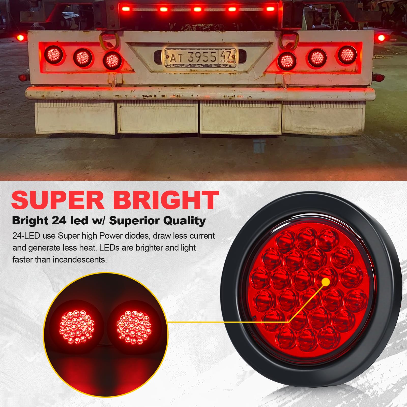 4 Inch Round LED Stop Turn Tail Lights Waterproof 4-Pack 4 Inch Round ...