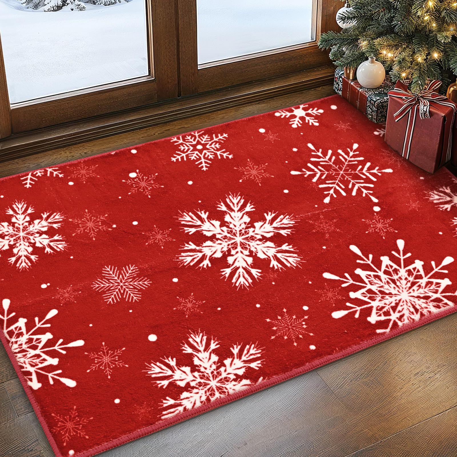 Amazon.com: FRAMICS Christmas Snowflake Area Rug, Red 2x3 Rug Washable ...