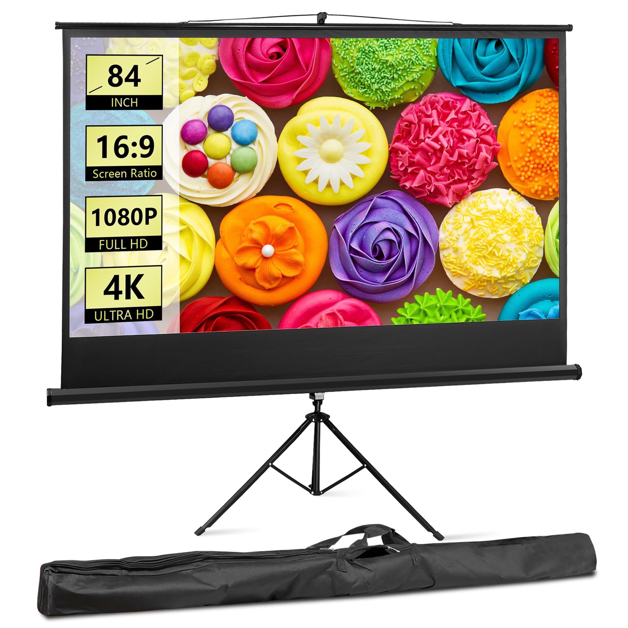 prop vue Projector Screen with Stand, 84 inch 16:9 HD Portable ...