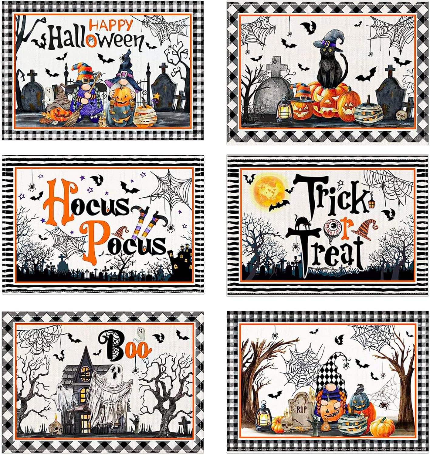 Amazon.com: Halloween Placemats Set of 6, Trick or Treat Place Mats for ...