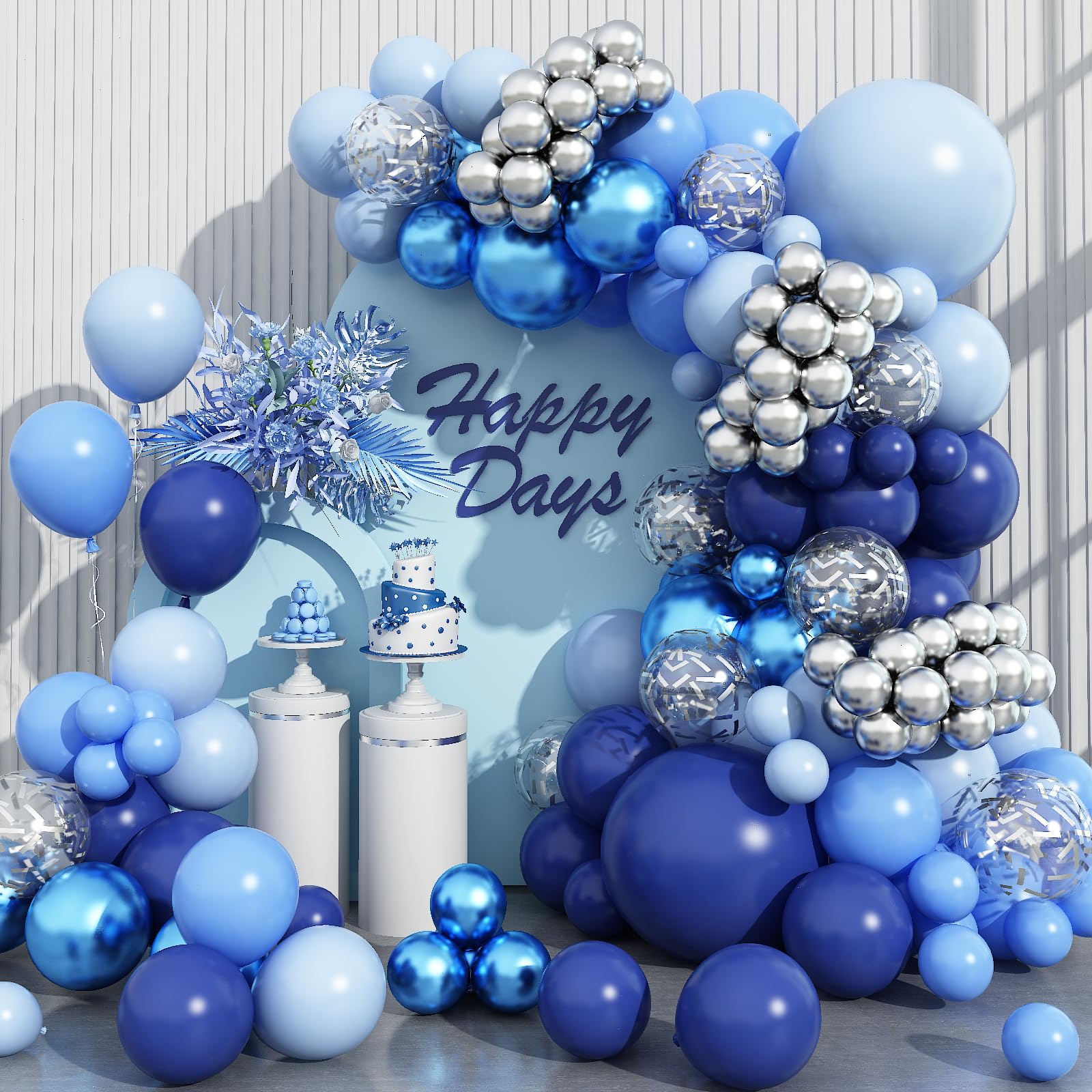 Amazon.com: Blue Silver Balloon Garland Arch Kit, 117 Packs Metallic ...