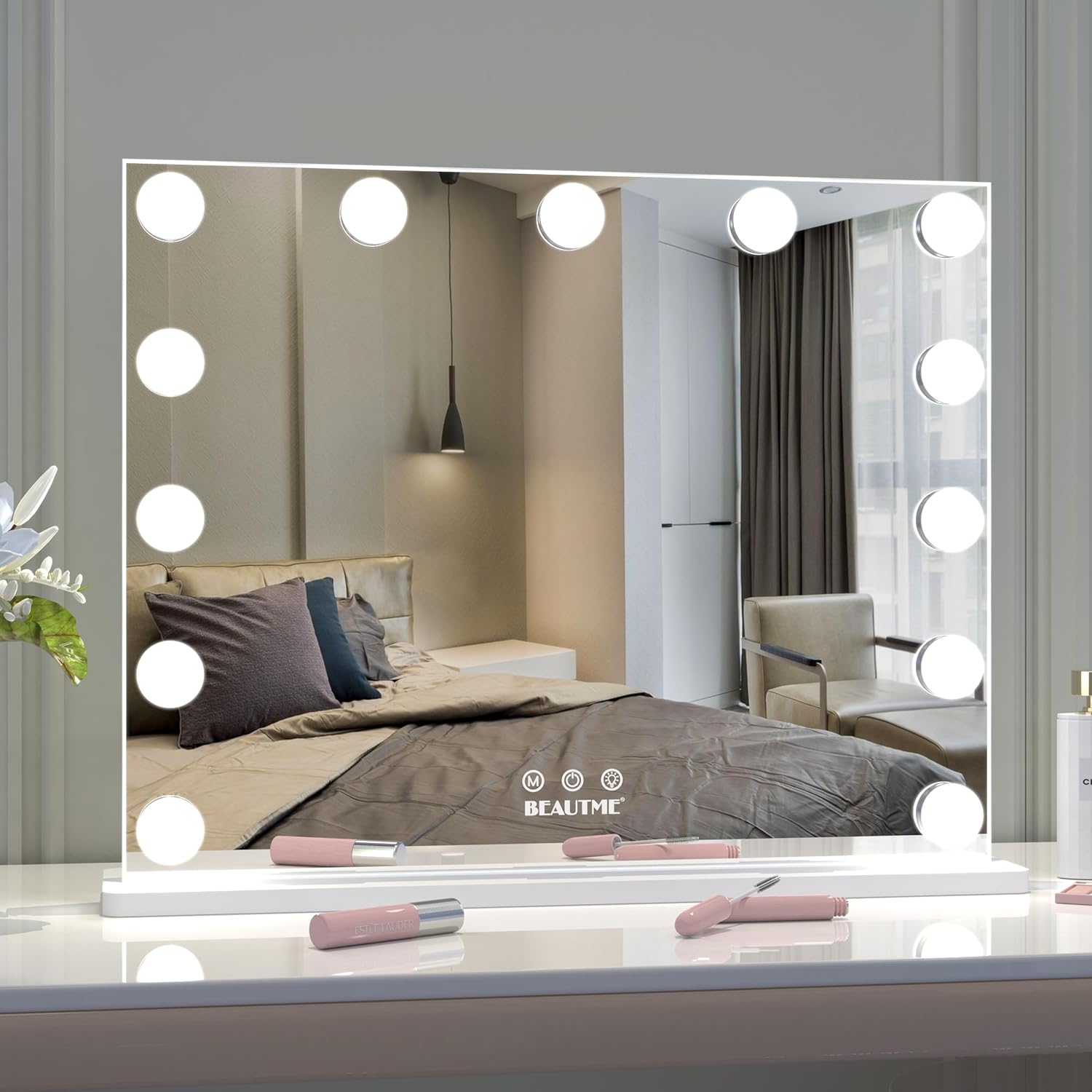 ANYHI Vanity Mirror with Lights, 50cm Hollywood Makeup Mirror, 13 LED Bulbs, 10x Magnifier, 3 ...