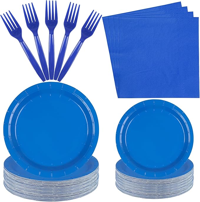Amazon.com: Fairooth 100 Count Blue Paper Plates and Napkins Blue Party ...