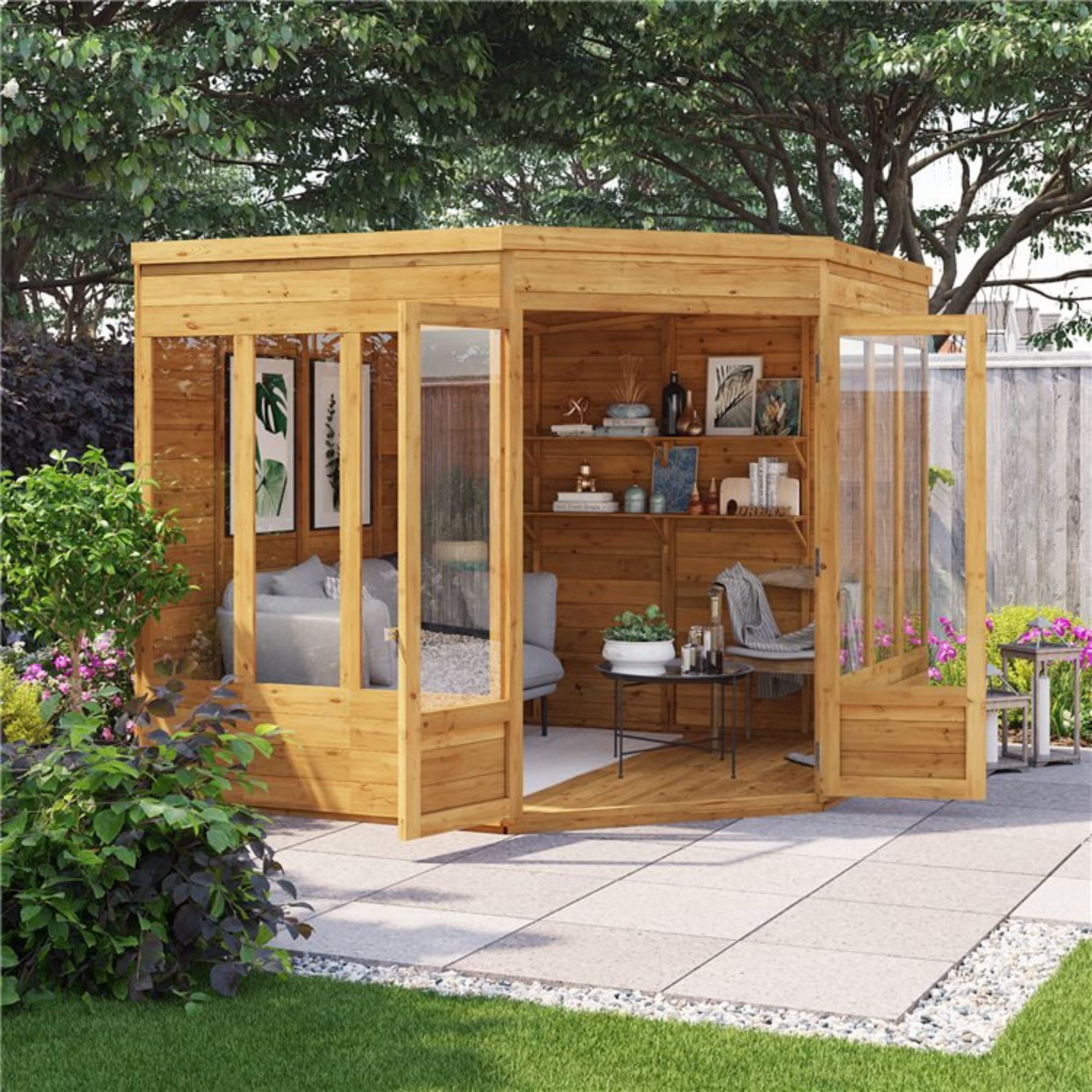 BillyOh Corner Summerhouse Log Cabin 8 x 8 Garden Storage Shed Wooden ...