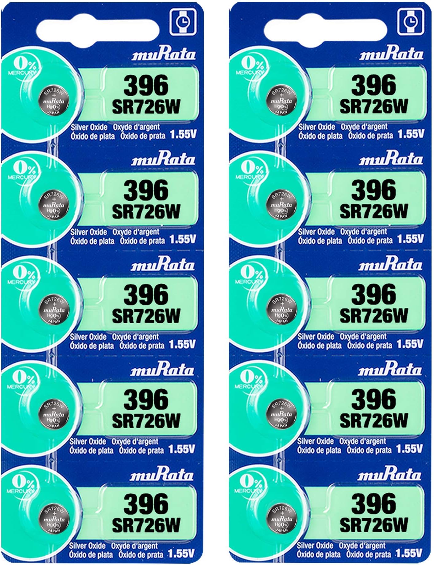 Amazon.com: Murata 396 Battery SR726W 1.55V Silver Oxide Watch Button ...