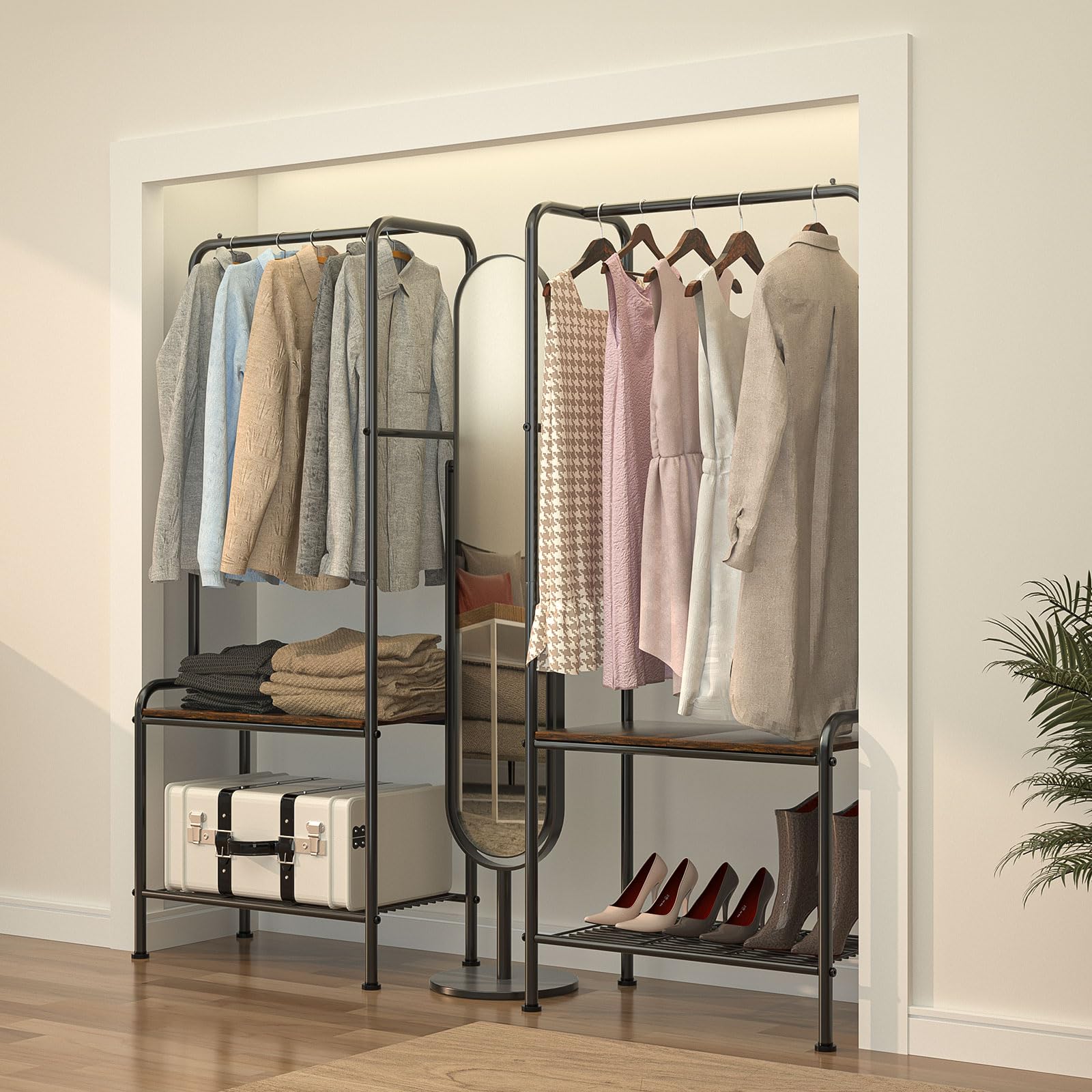 Homde Metal Clothes Rack with Wood Shelves, Clothing Rack for Hanging ...
