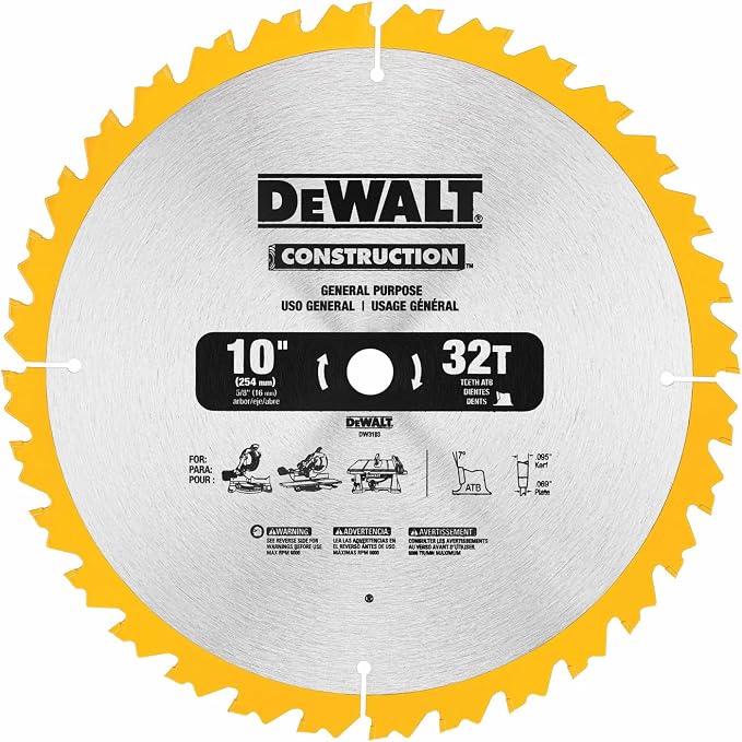 DEWALT DW3103 Series 20 10-Inch 32 Tooth ATB Thin Kerf General Purpose ...