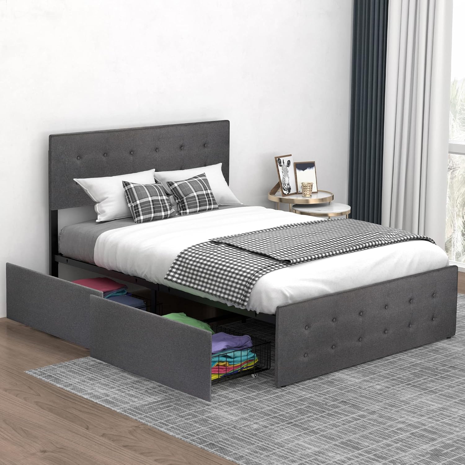 Amazon.com: IDEALHOUSE Full Bed Frame with 4 Storage Drawers and ...
