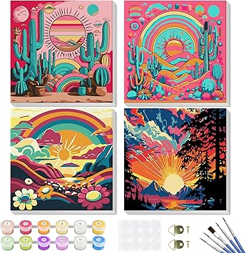 Amazon.com: Paint by Number for Adults Beginners and Kids, 4 Pack DIY ...