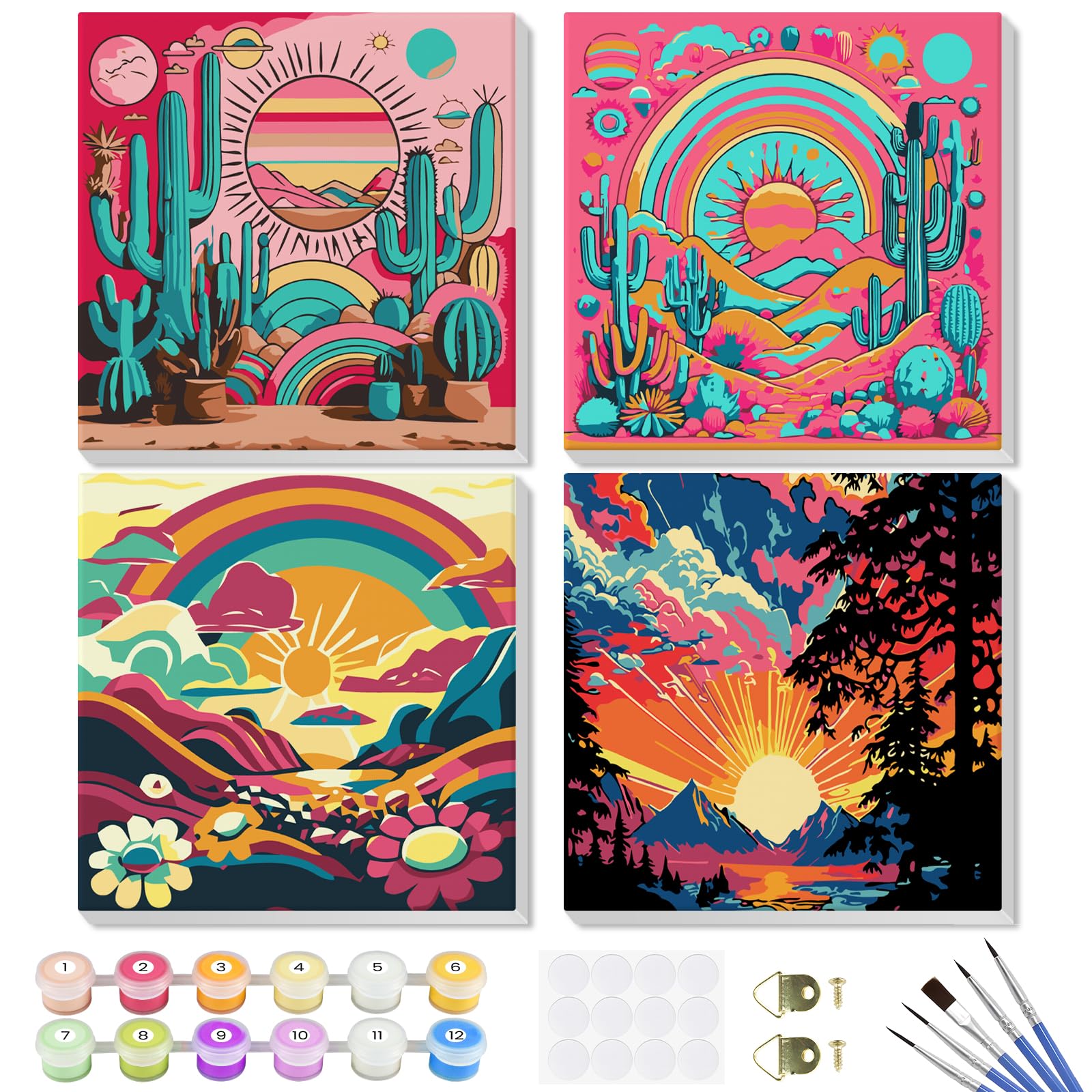 Amazon.com: Paint by Number for Adults Beginners and Kids, 4 Pack DIY ...