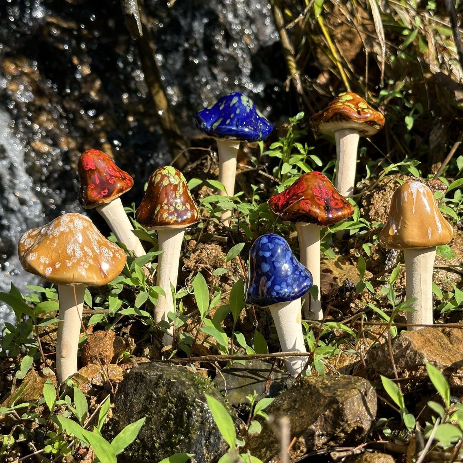 Amazon.com : Patelai 8 Pieces Ceramic Mushroom Figurine Garden Ceramic ...