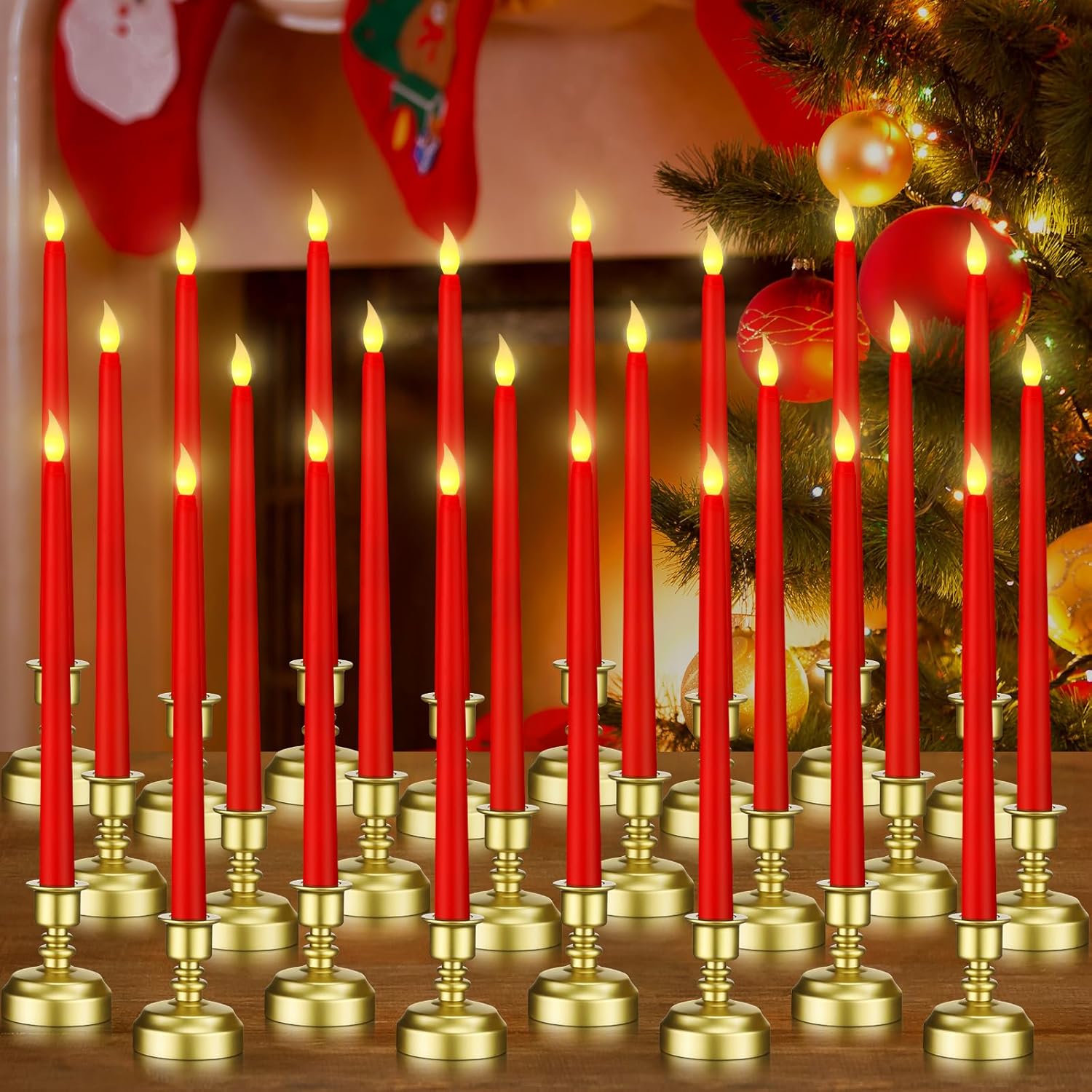 Amazon.com: MTLEE 32 Pcs Red Flameless Taper Candles with Holders ...